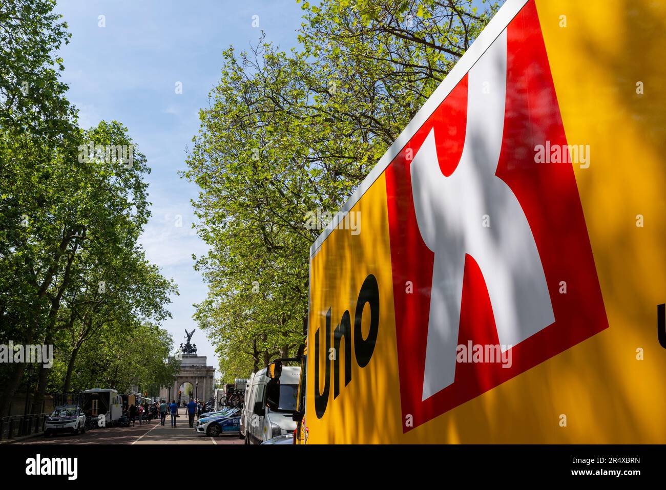 Uno X Pro Cycling team support vehicle for the RideLondon Classique ...