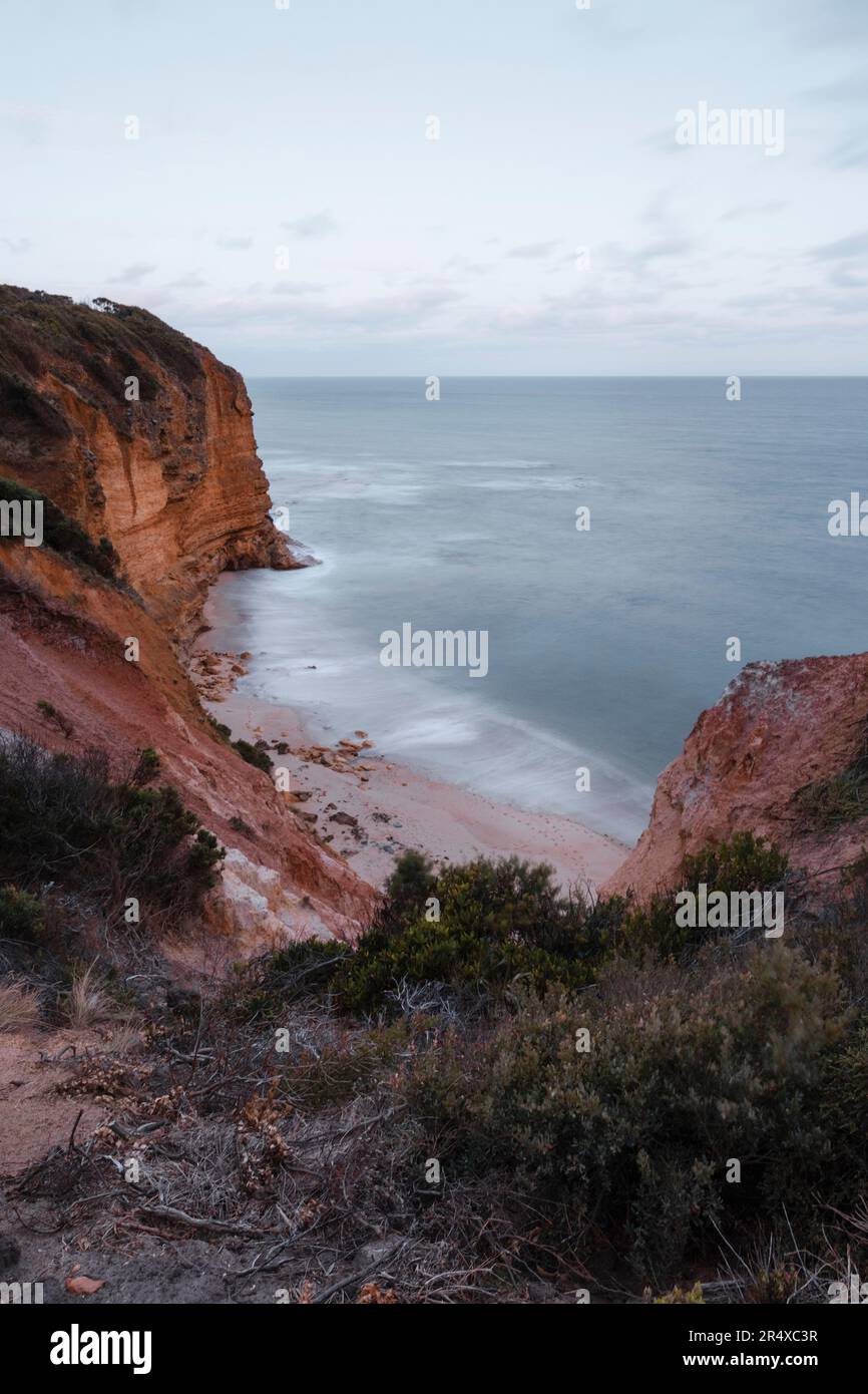 View of cliff faces and beach at Anglesea, Australia; Anglesea ...