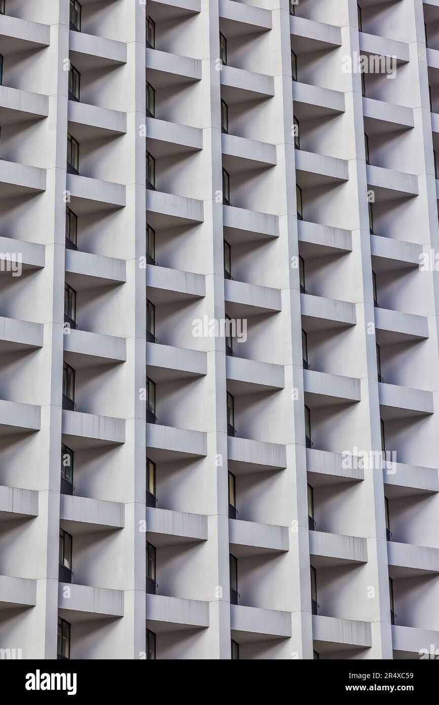 Close-up of facades of large residential complexes in Hong Kong with ...