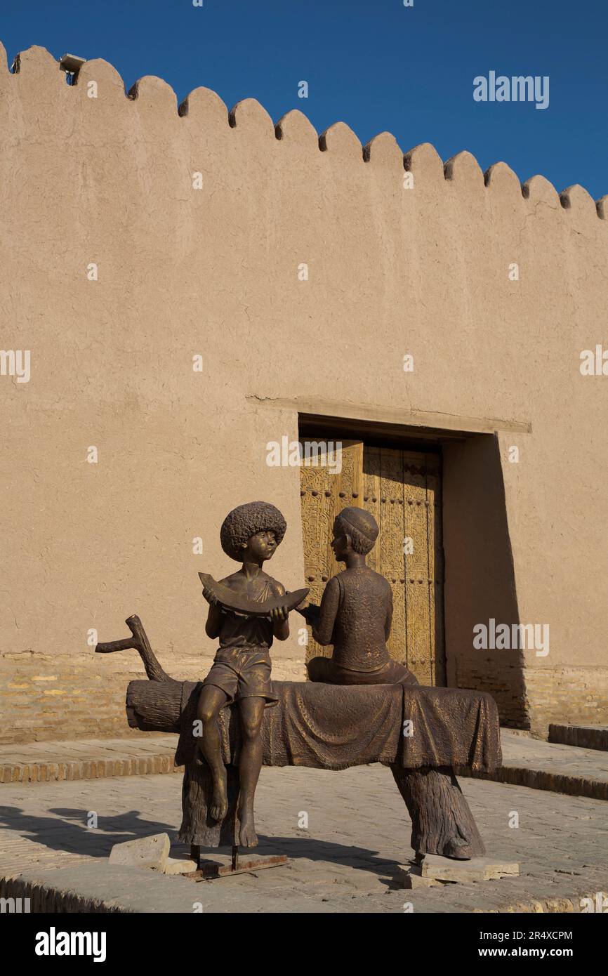 Sculpture near entrance of Kunya-Ark Citadel in Itchan Kala; Khiva ...