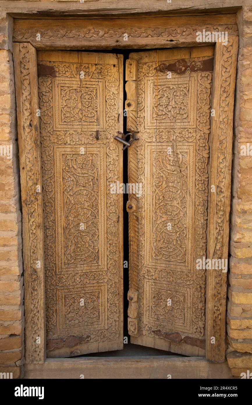Decorative door of Kunya-Ark Citadel in Itchan Kala; Khiva, Uzbekistan ...