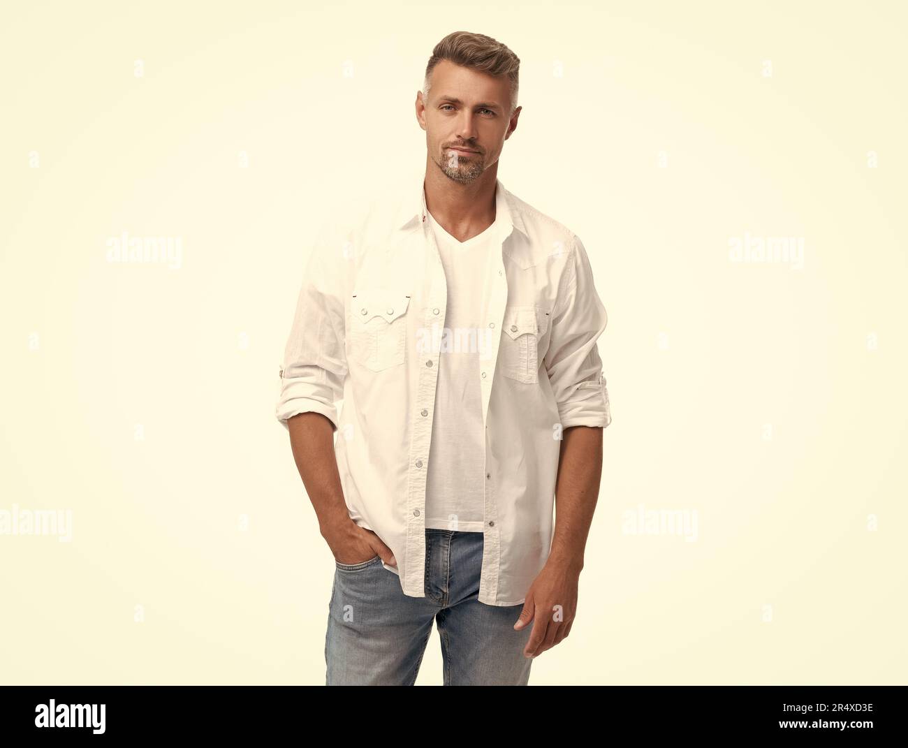 studio shot of adult grizzled man. mature grizzled man isolated on ...