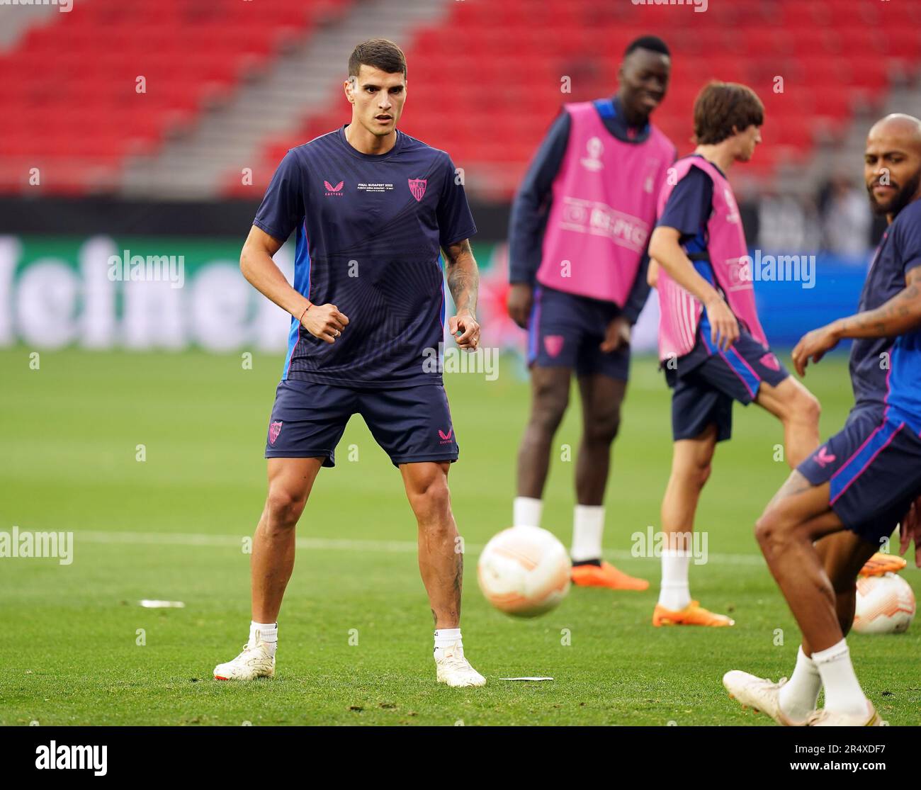 Sevilla's Erik Lamela during a training session at the Puskas Arena ...