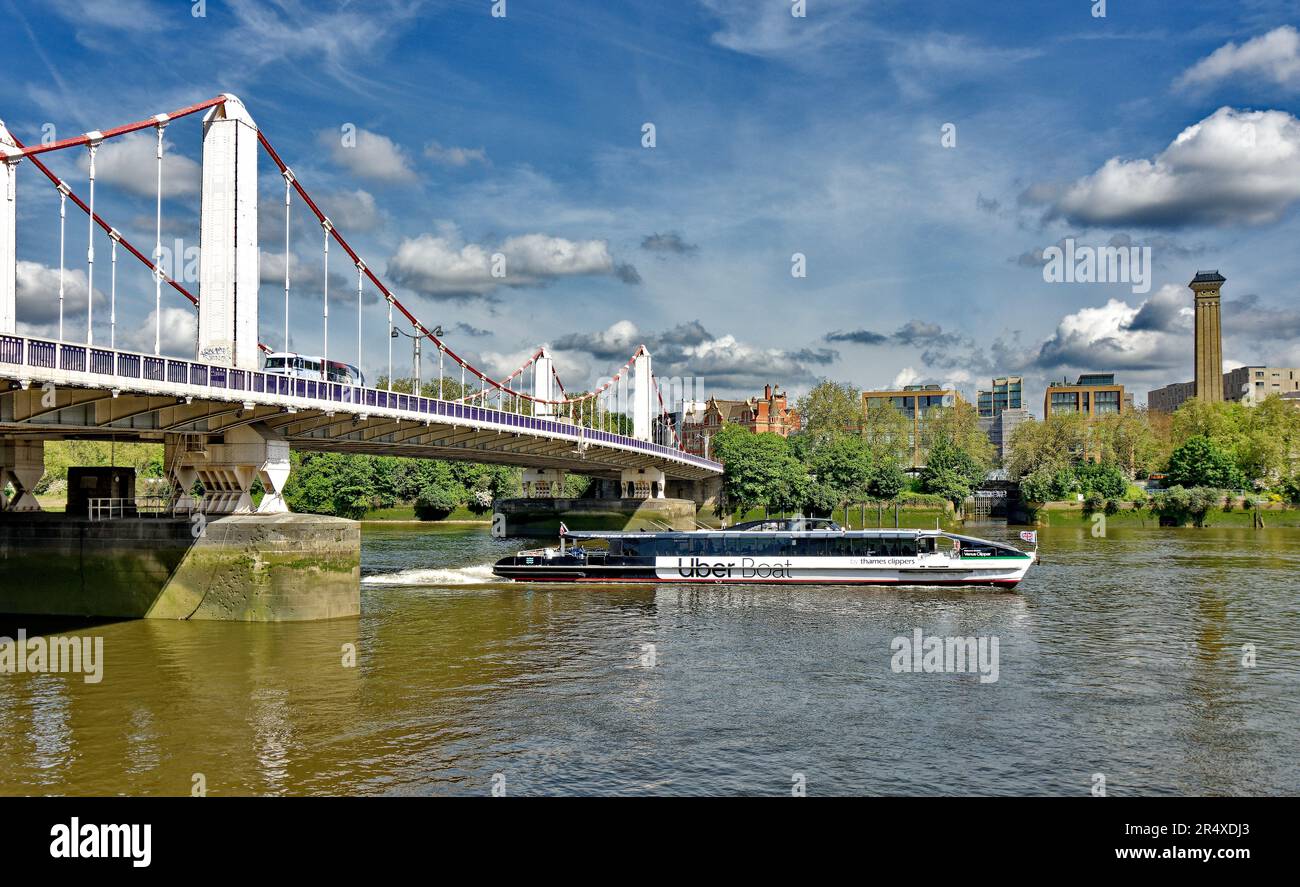 London Wandsworth Battersea a blue sky over the River Thames and an ...