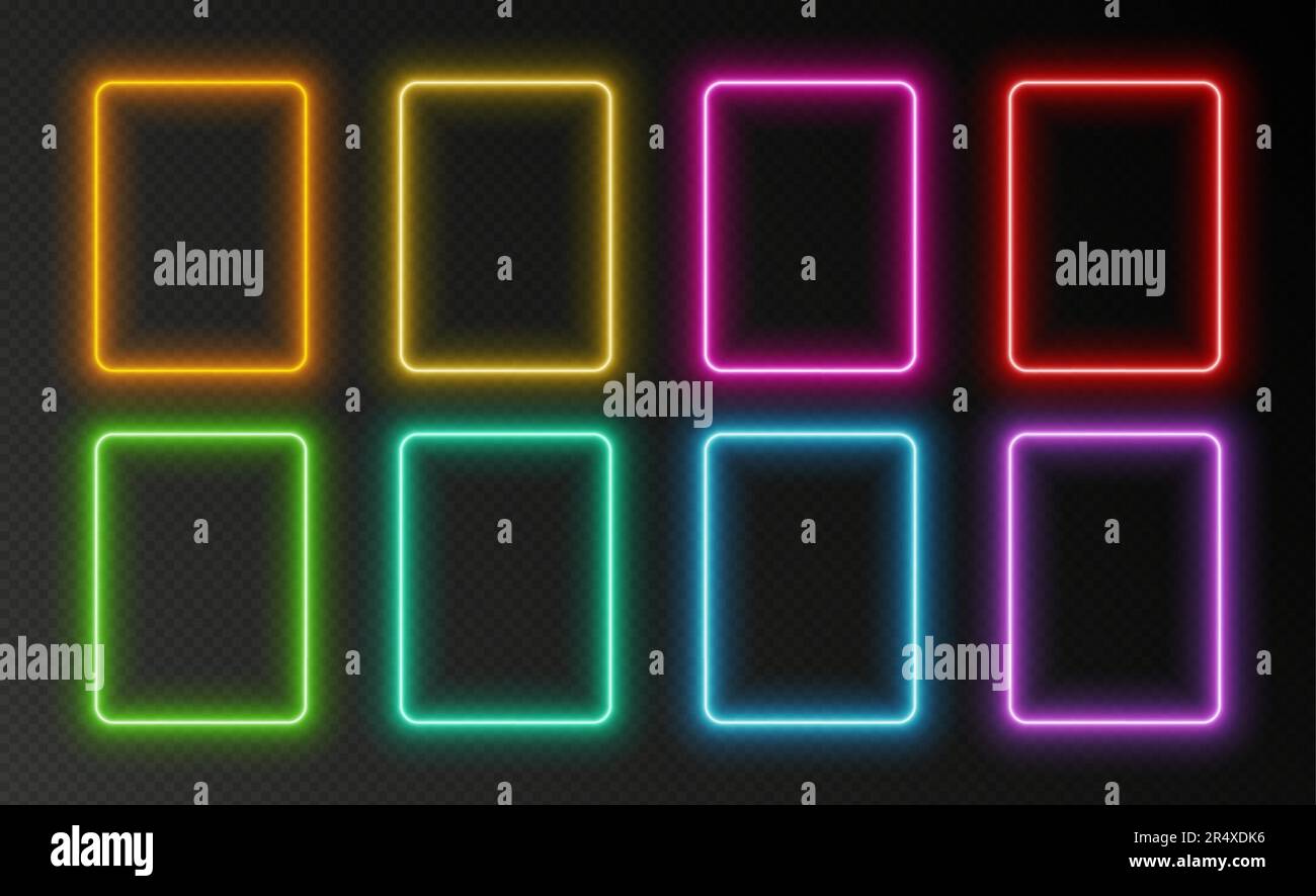 Neon rectangular frames, glowing borders set, colorful futuristic UI design elements Stock ...