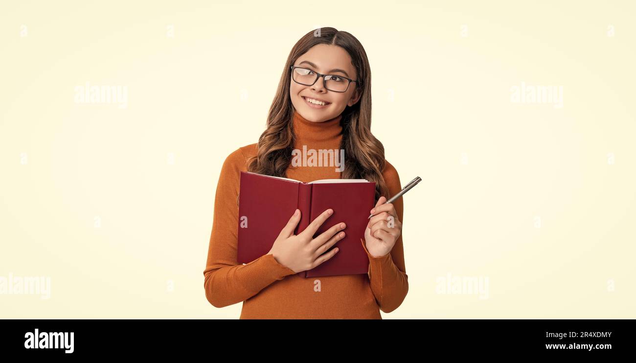 education of happy teen girl writing diary isolated on white. education ...