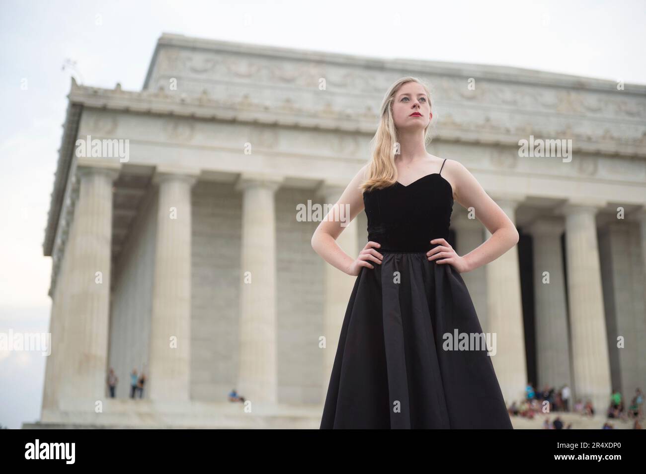 Portrait of a teenage girl at the National Mall with the Lincoln ...
