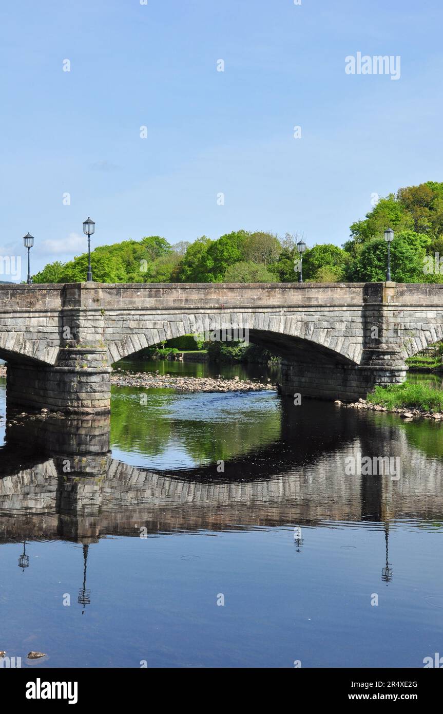 Five span granite stone bridge over the River Cree at Newton Stewart ...