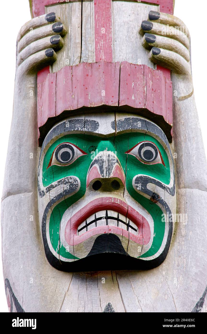 Totem pole at U'Mista Cultural Center of the Kwakwaka'wakw people ...