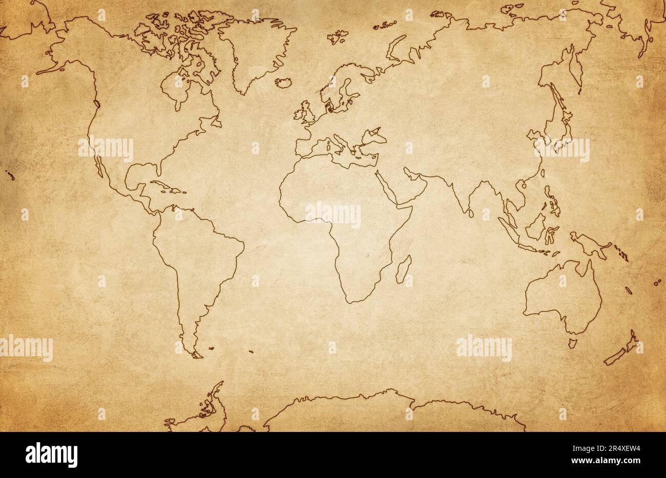 Outline world map on old paper background Stock Photo - Alamy