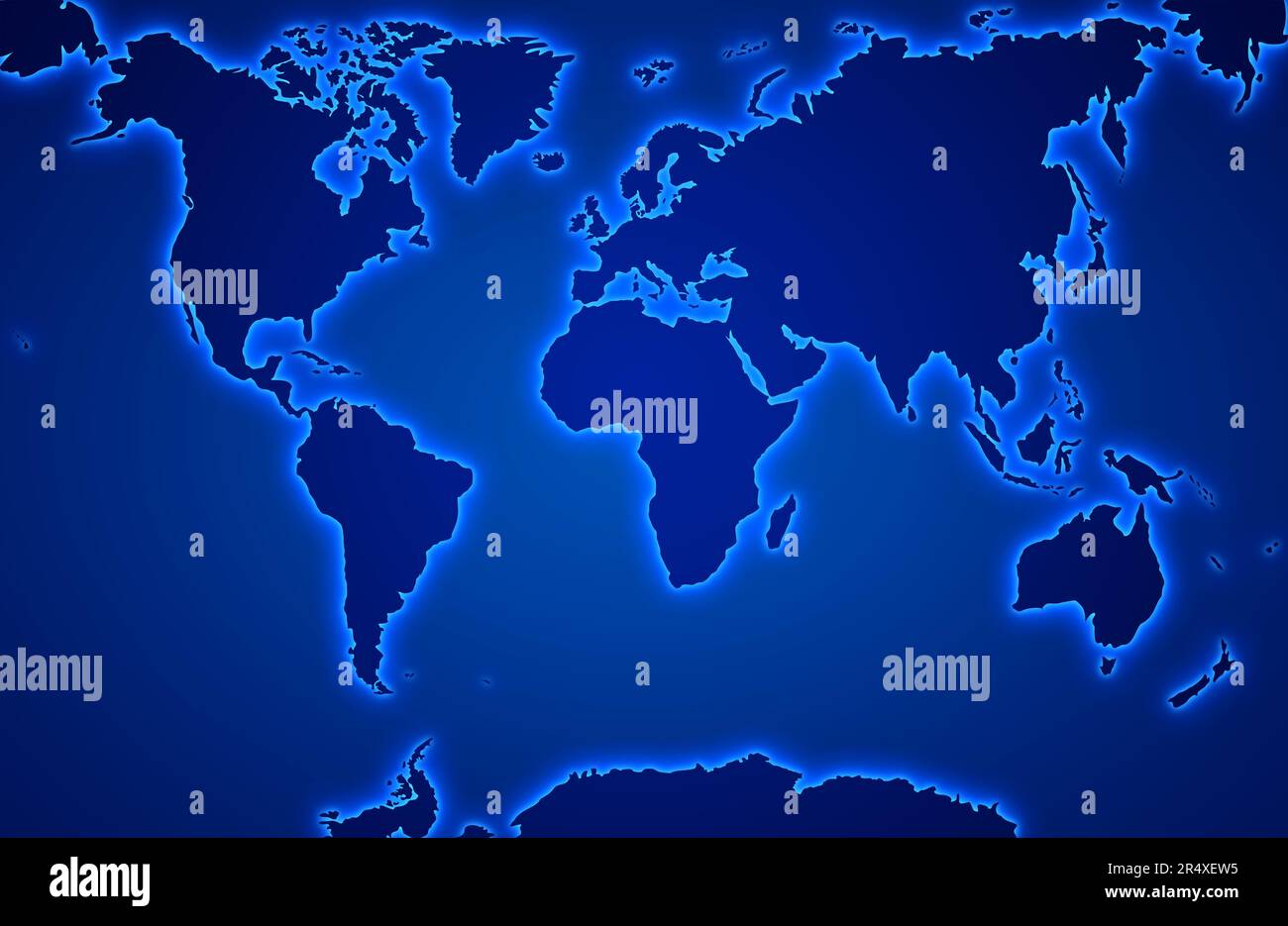 World map with illuminated continents on a blue background Stock Photo ...