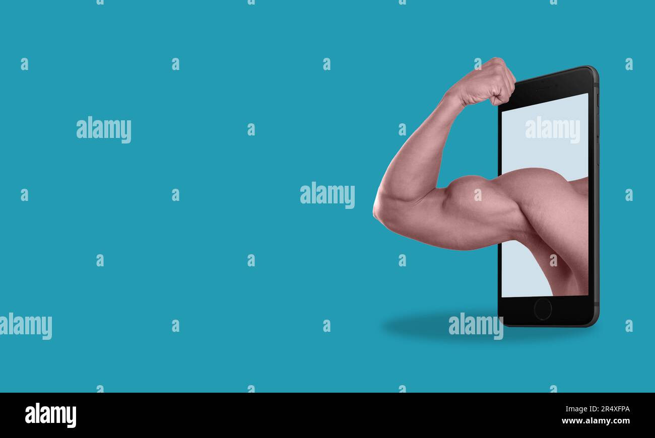 Contemporary art collage with a young man, professional fitness trainer ...