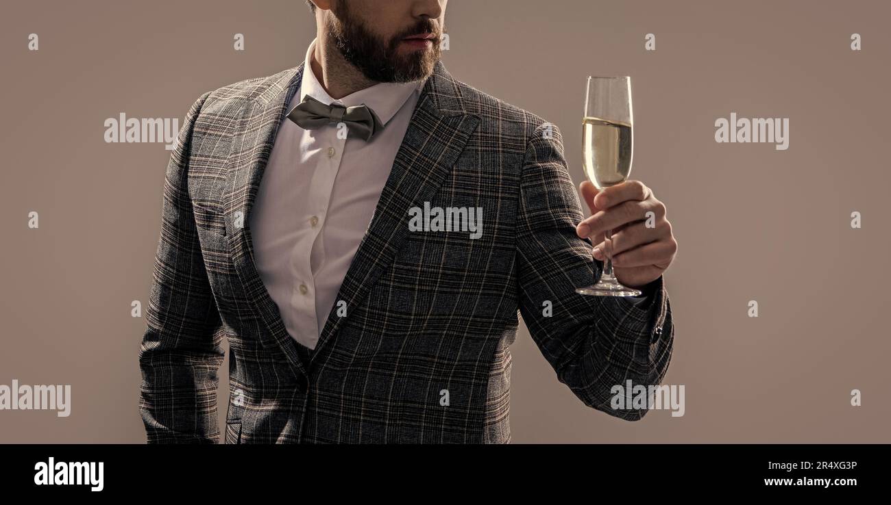 cheering and celebrating concept. man in tuxedo cheering and ...