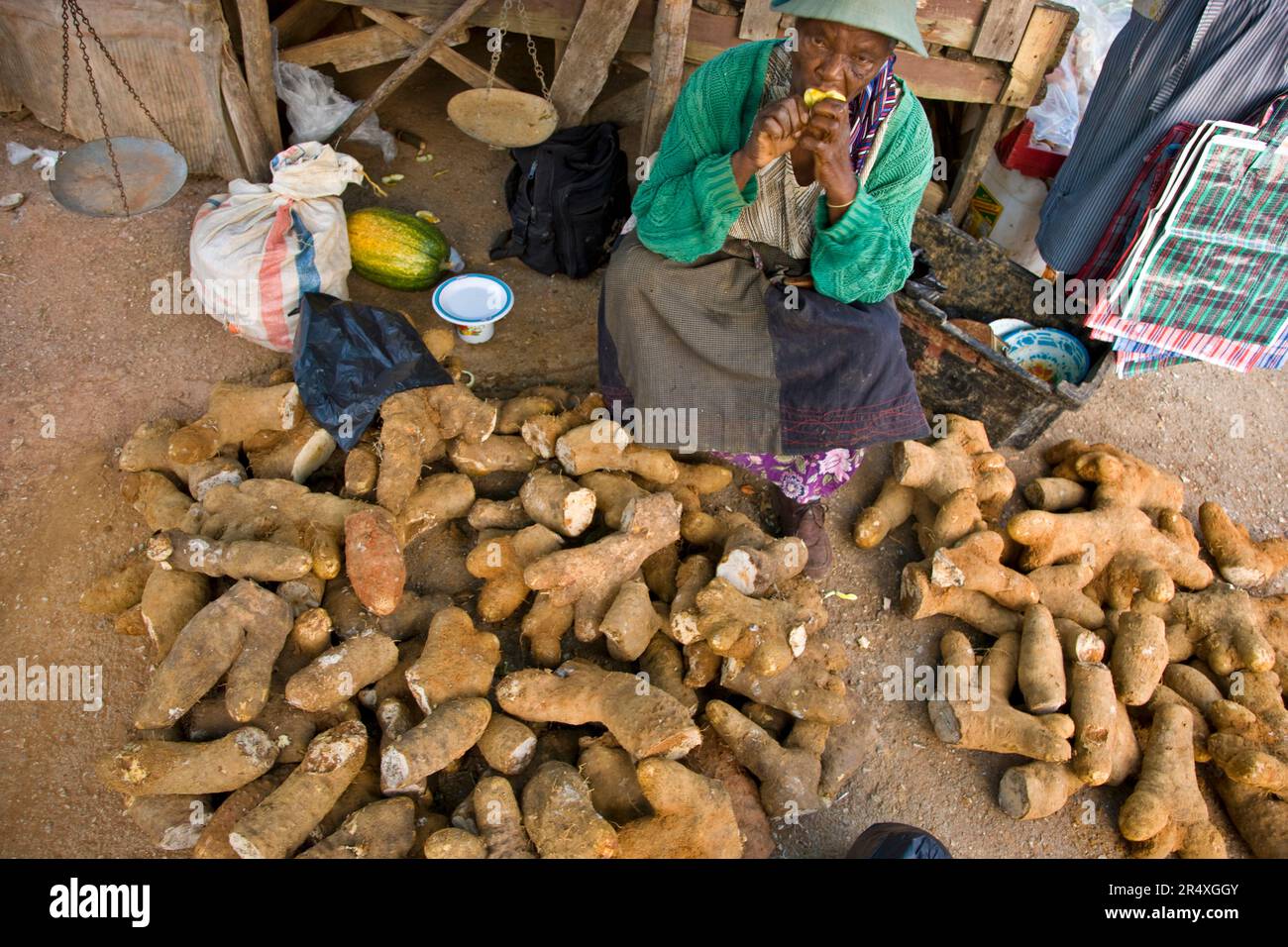 Local Jamaican woman selling produce at a market; Newmarket, Jamaica ...