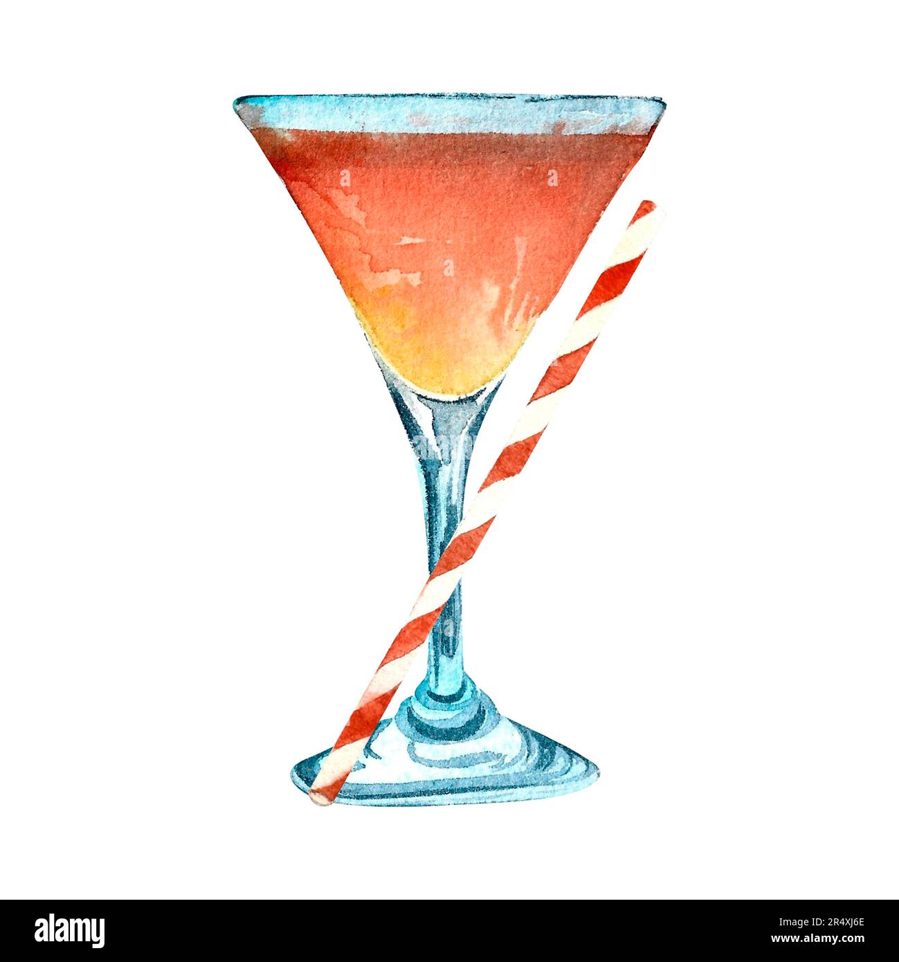 cocktail with a straw painted in watercolor isolated white background ...