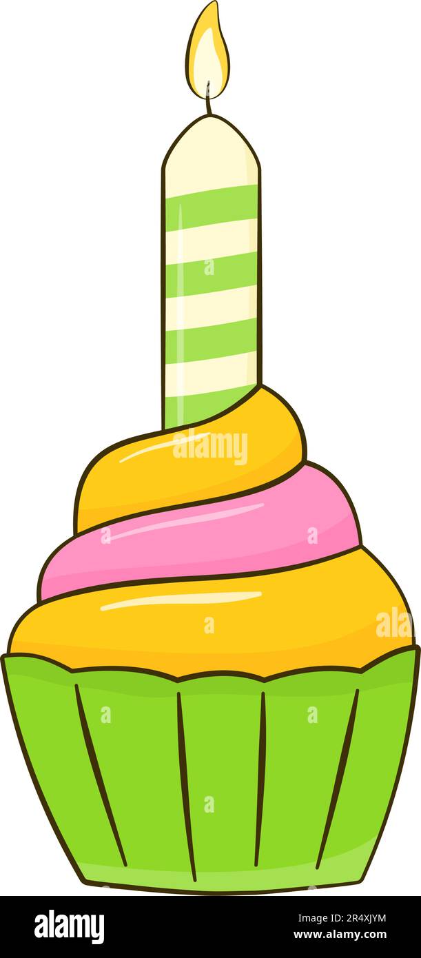 Cupcake with candle. Cartoon. Vector illustration. Isolated on white ...