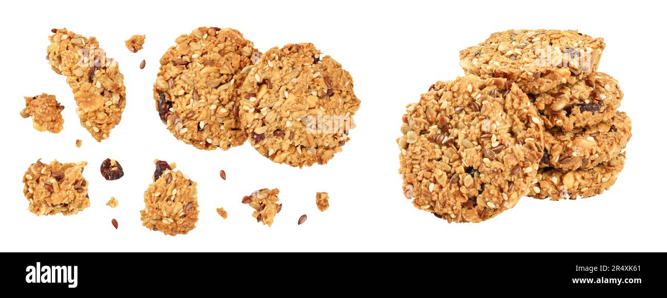 Granola cookie isolated on white background with full depth of field ...
