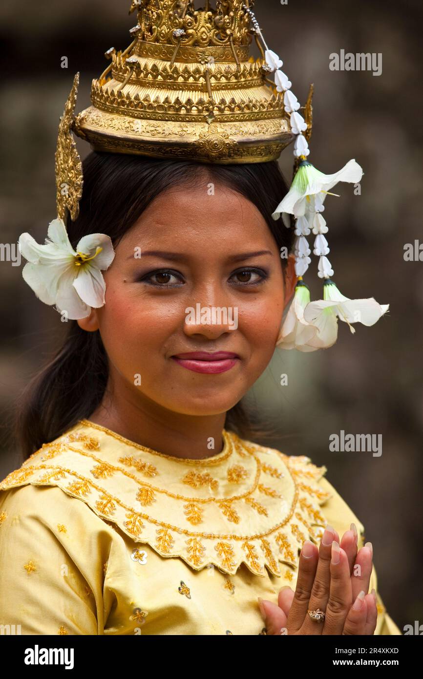 Woman in traditional dress at Angkor Wat; Siem Reap, Cambodia Stock ...