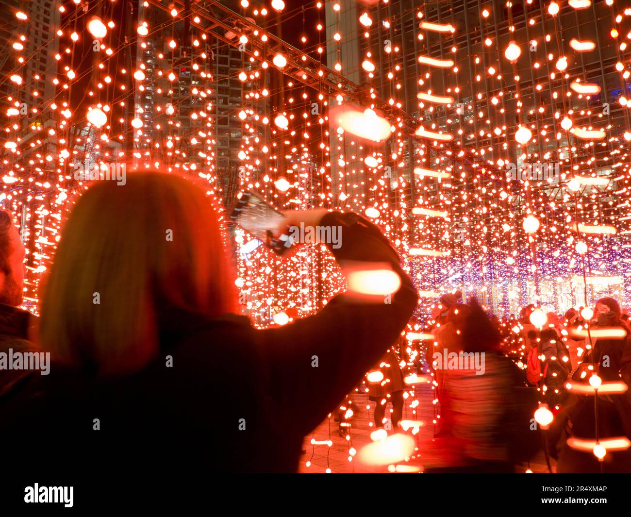 Immersive installation with hundreds of suspended colour changing ...