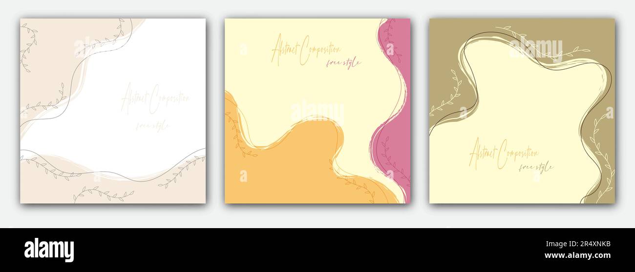 Handmade background layout with arbitrary shapes, plant elements and ...