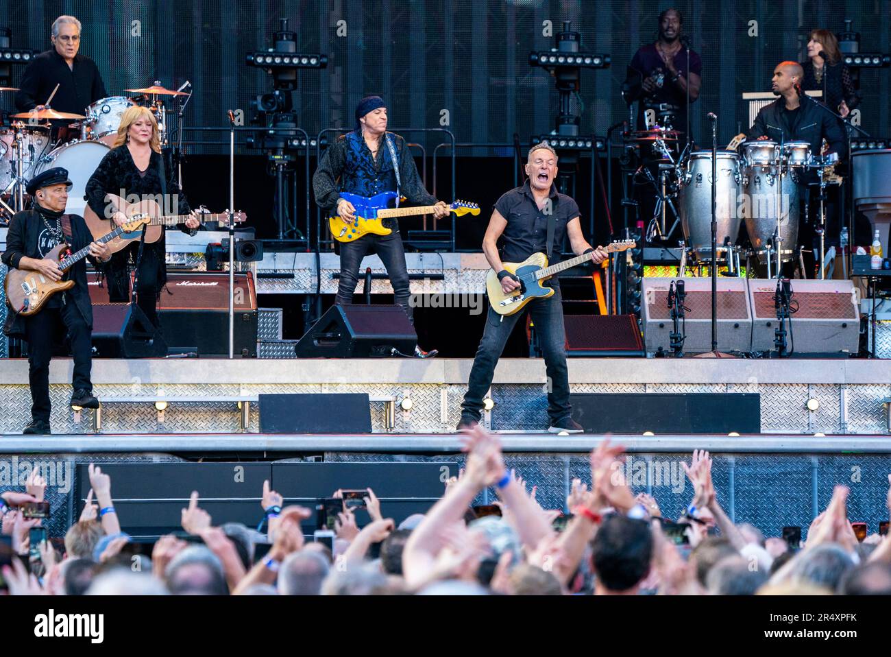 Bruce Springsteen, with the E Street Band, on stage at Murrayfield ...