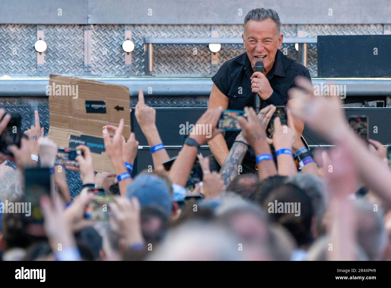 Bruce Springsteen, with the E Street Band, on stage at Murrayfield ...