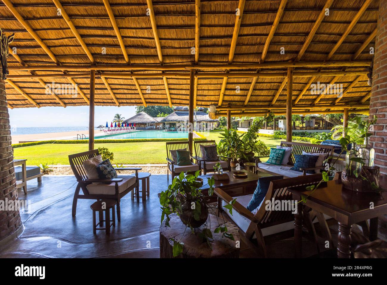 View over the hotel complex with wide sandy beach of Makokola Retreat ...