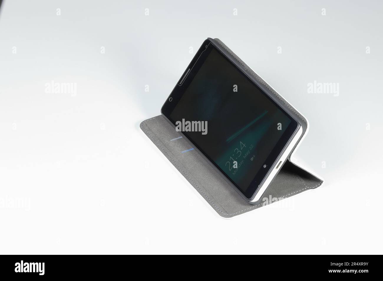 Mobile phone or smart phone in leather case use on top position on ...