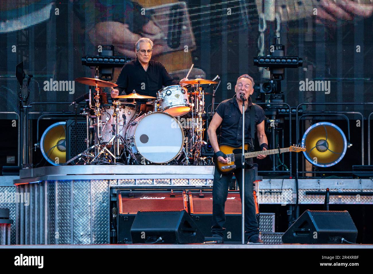 Bruce Springsteen, with the E Street Band, on stage at Murrayfield ...