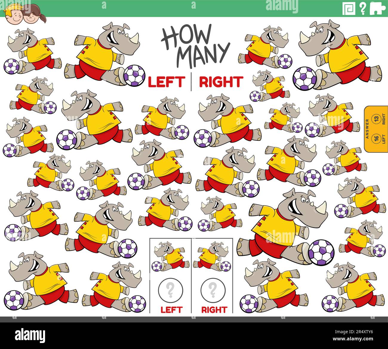 Cartoon illustration of educational game of counting left and right ...