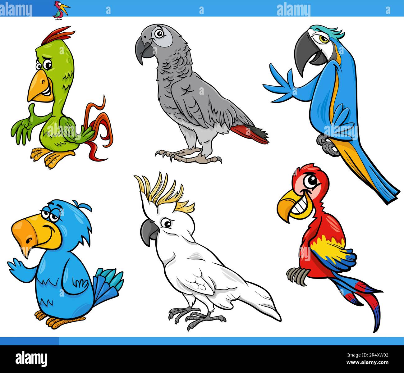 Cartoon illustration of parrots birds animal characters set Stock ...