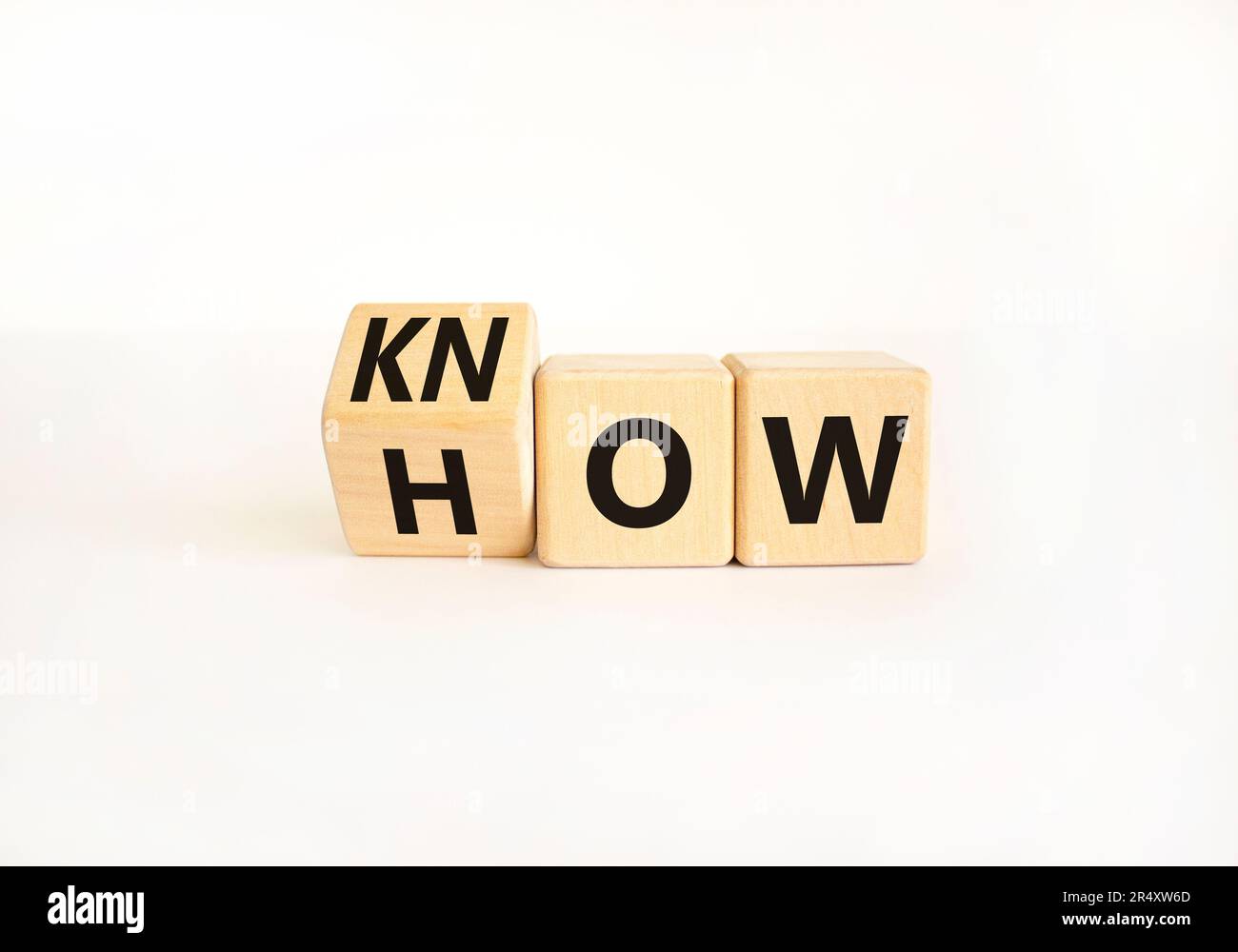 Know how symbol. Businessman turns wooden cubes and changes the word ...