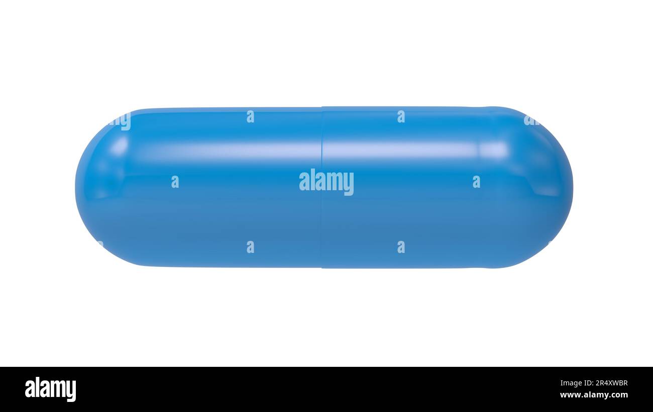 Blue pill isolated on white background. 3d illustration Stock Photo - Alamy