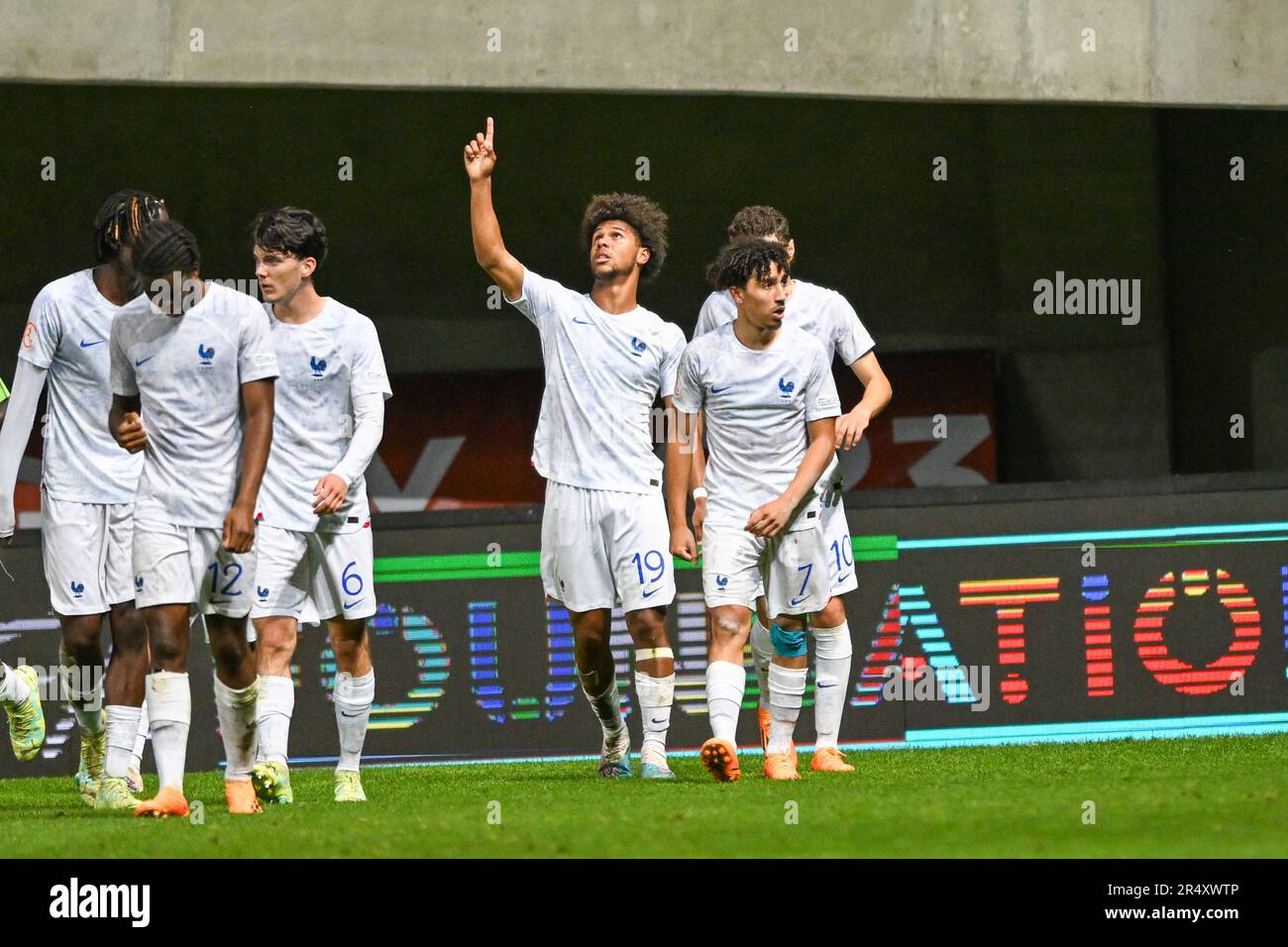 Felcsut, Hungary, 30/05/2023, Happiness of France U17's Mathis ...