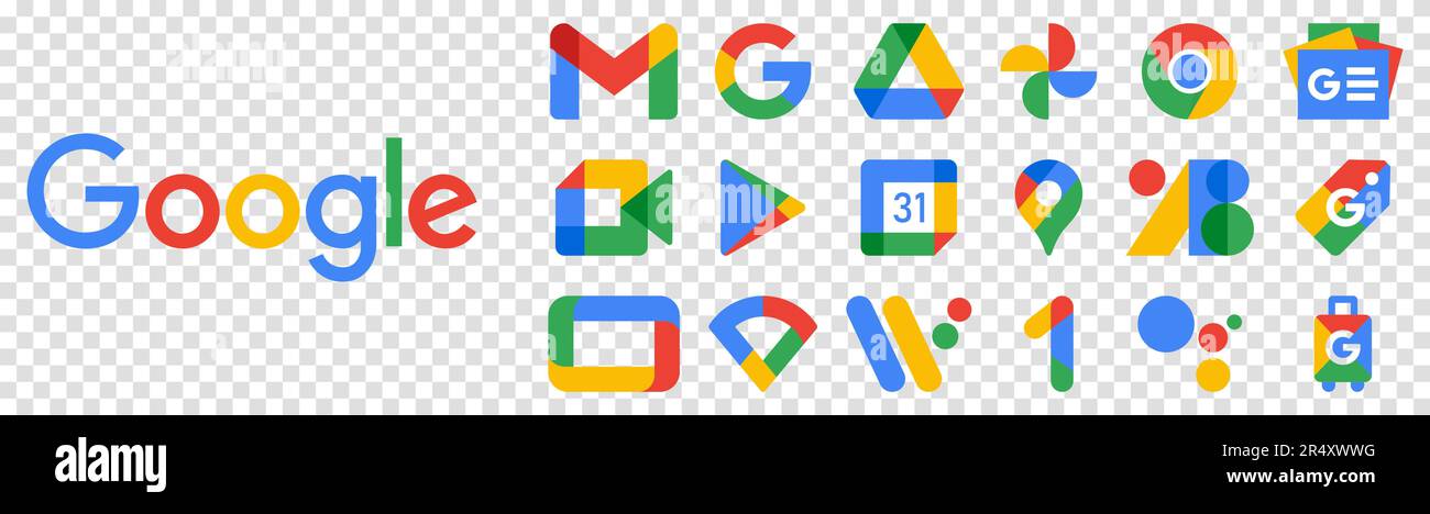 Google products icon set. Editorial vector isolated on transparent ...