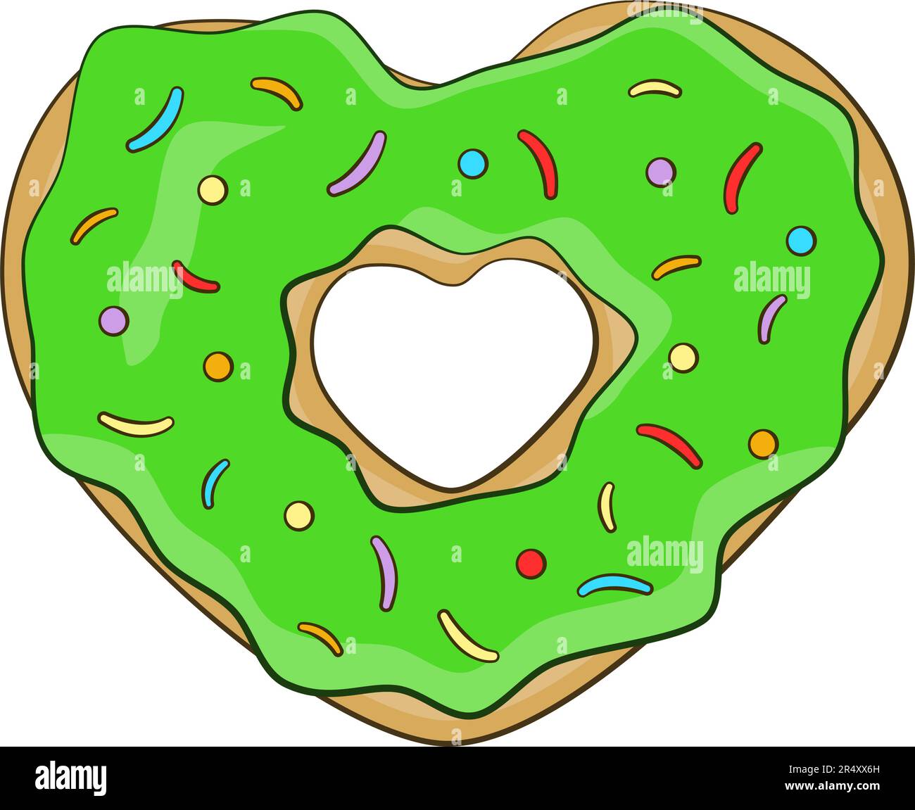 Green heart-shaped donut. Cartoon. Vector illustration. Isolated on ...