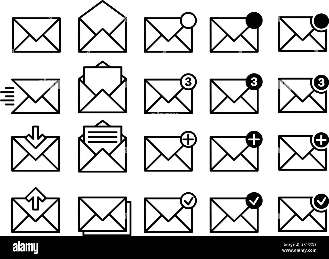 Set of mail icons. Vector illustration. Isolated on white background ...