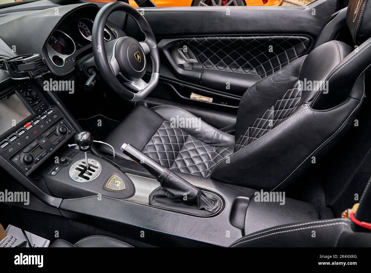 Lamborghini interior. Cockpit and interior of a Lamborghini supercar ...