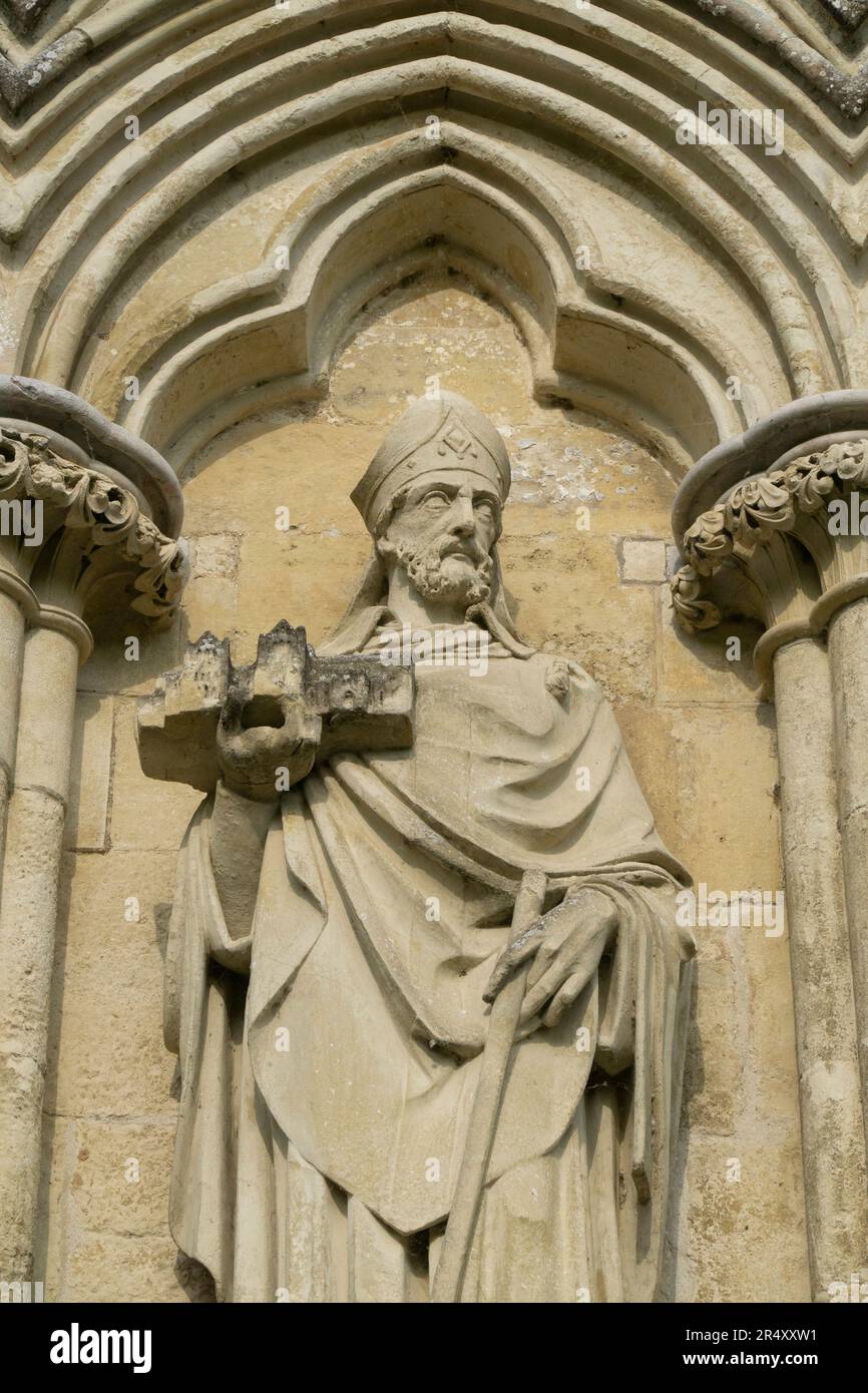 Salisbury Cathedral in late afternoon sun. The western facade includes ...