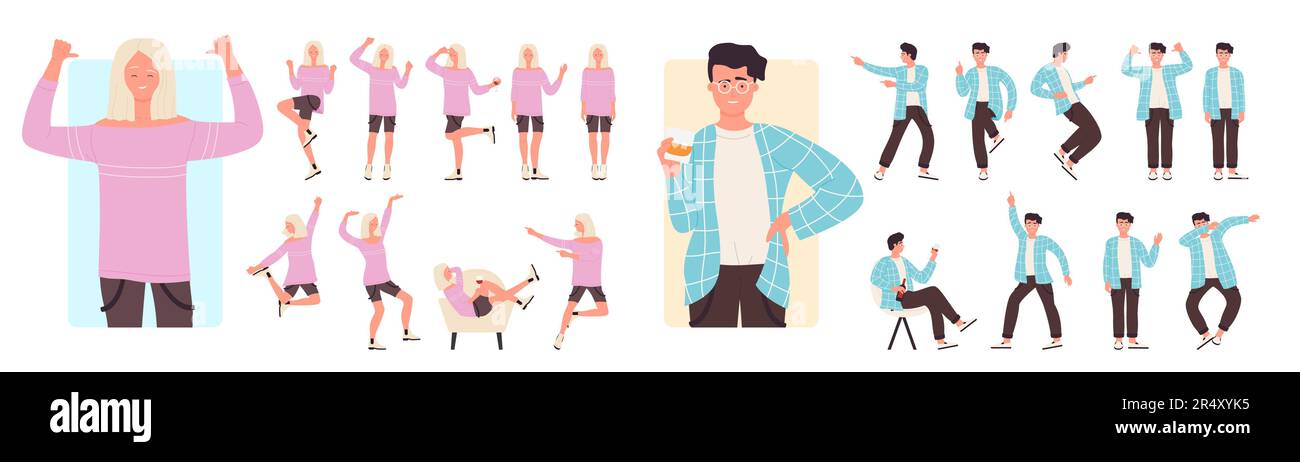 Cartoon happy dancer male female characters dancing different poses ...