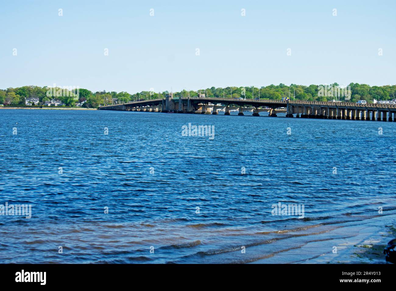 View across the blue waters of the Navesink River at the Oceanic Bridge ...