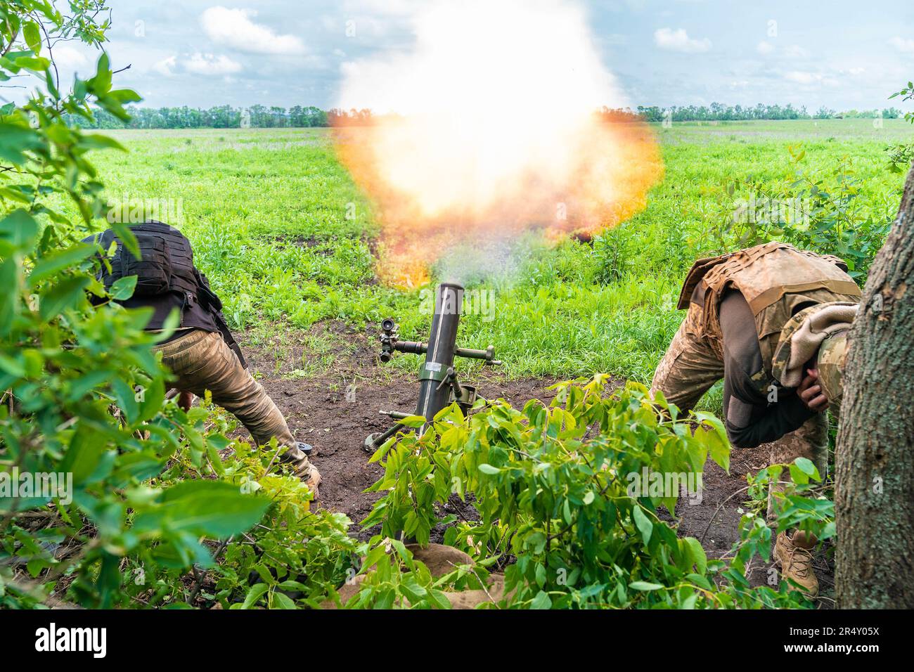 Ukraine. 30th May, 2023. Members of the mortar unit of 57th artillery ...