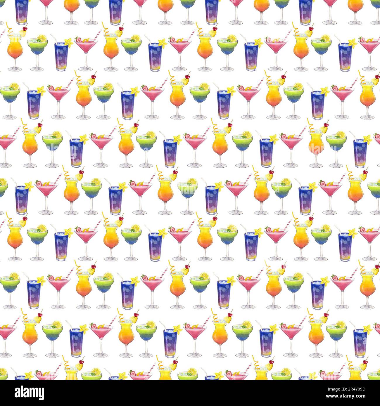 Seamless pattern beach tropical cocktail. Martini Mojito Tequila ...