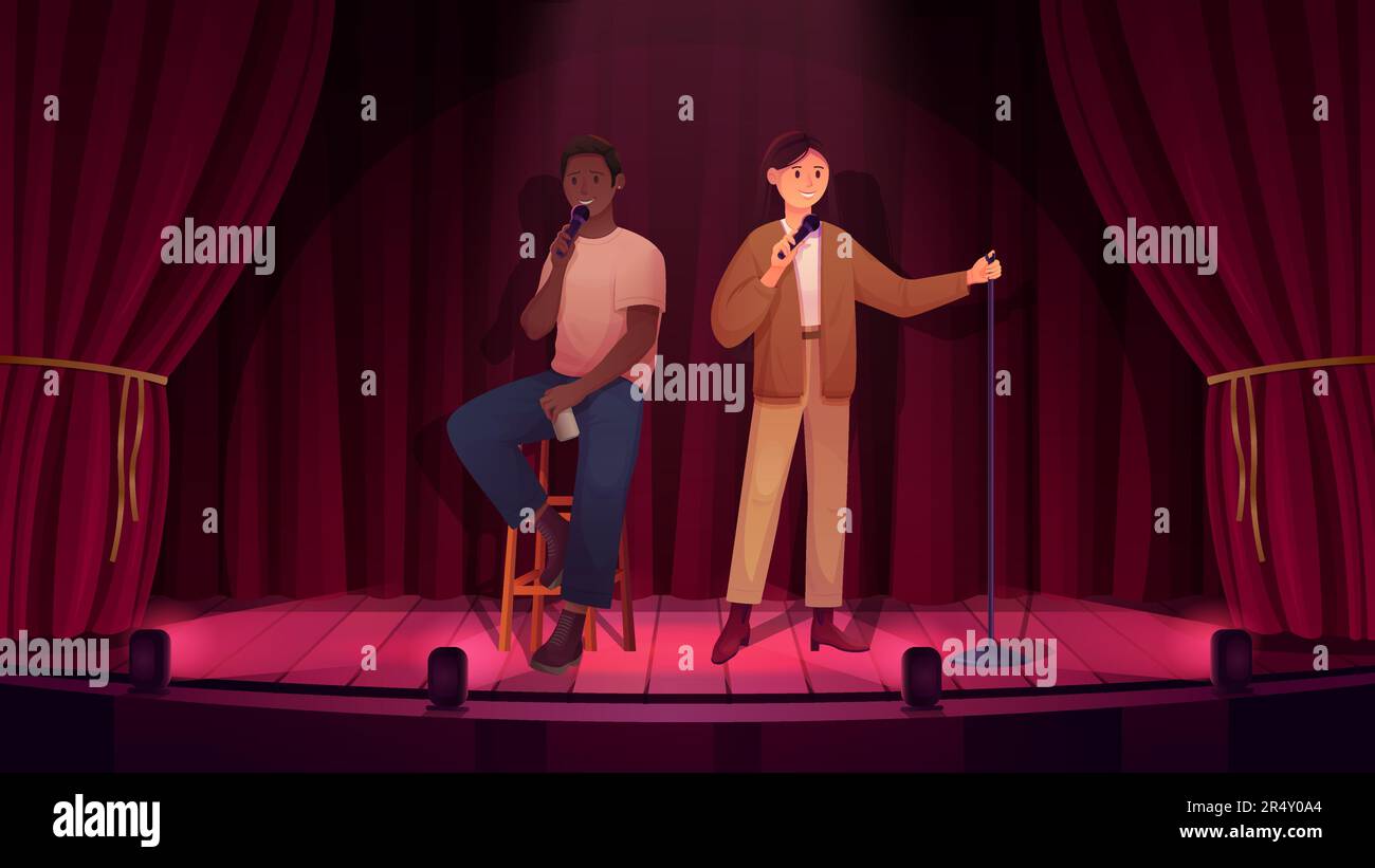 Standup, comedy show with comedians couple with mic on stage vector ... Standup, comedy show with comedians couple with mic on stage vector ...