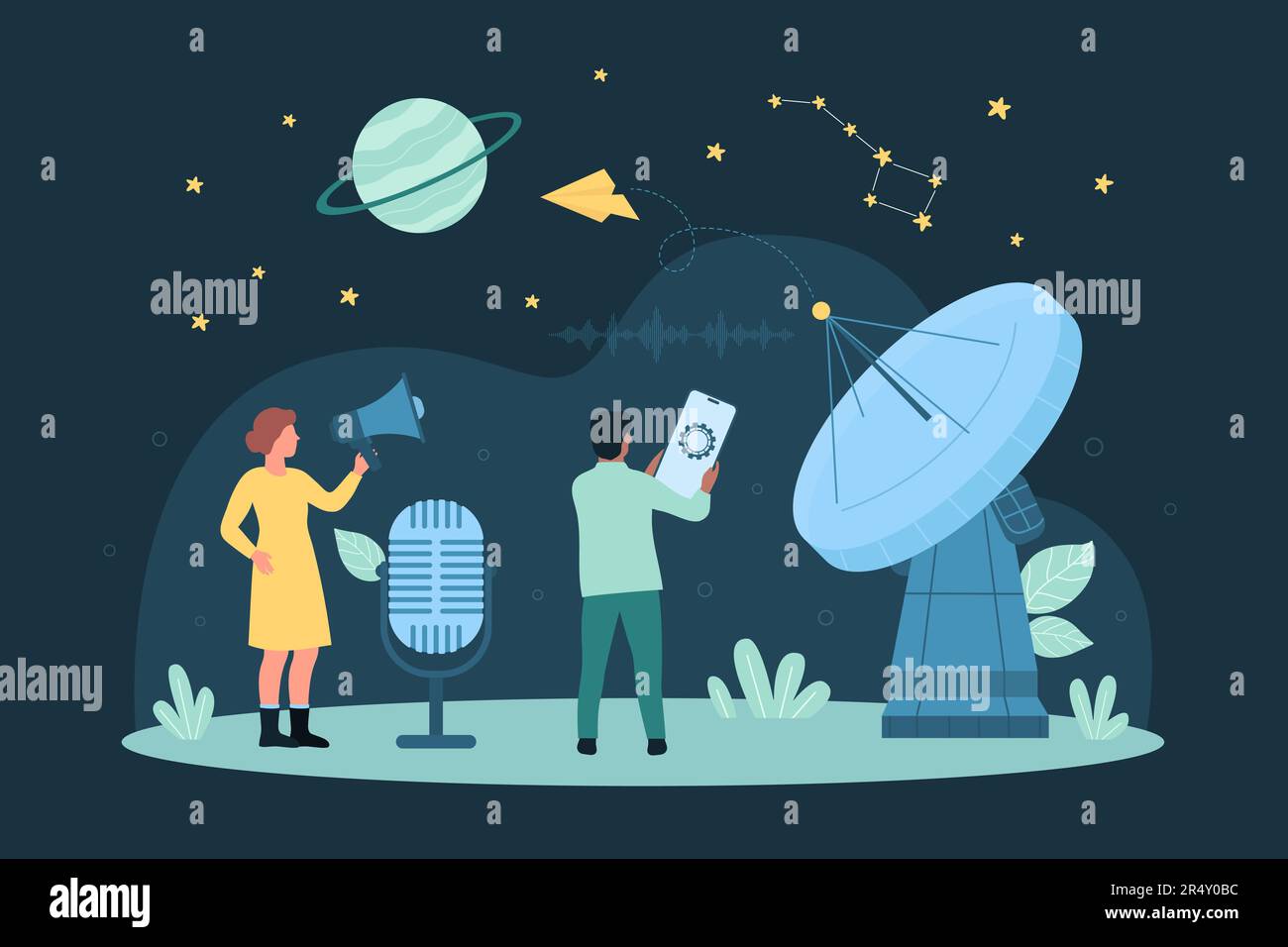 Satellite technology and communication vector illustration. Cartoon ...