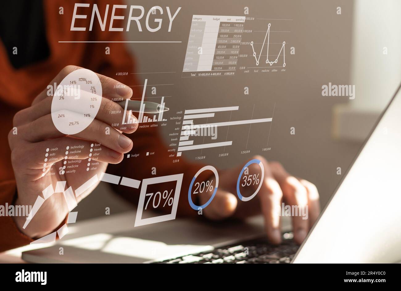 virtual screen with energy percentages hologram, virtual screen icons ...