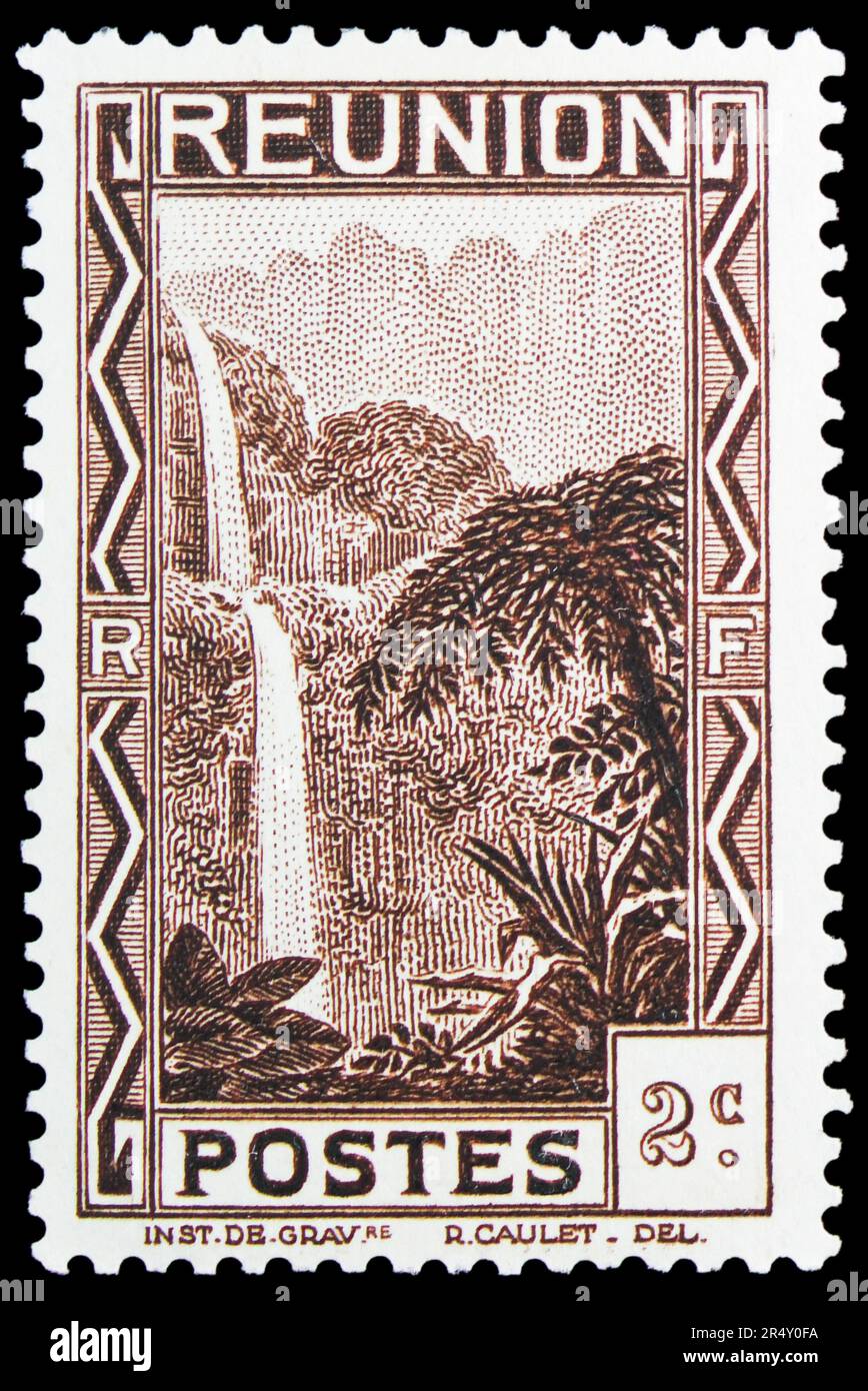 MOSCOW, RUSSIA - MAY 18, 2023: Postage stamp printed in Reunion shows ...