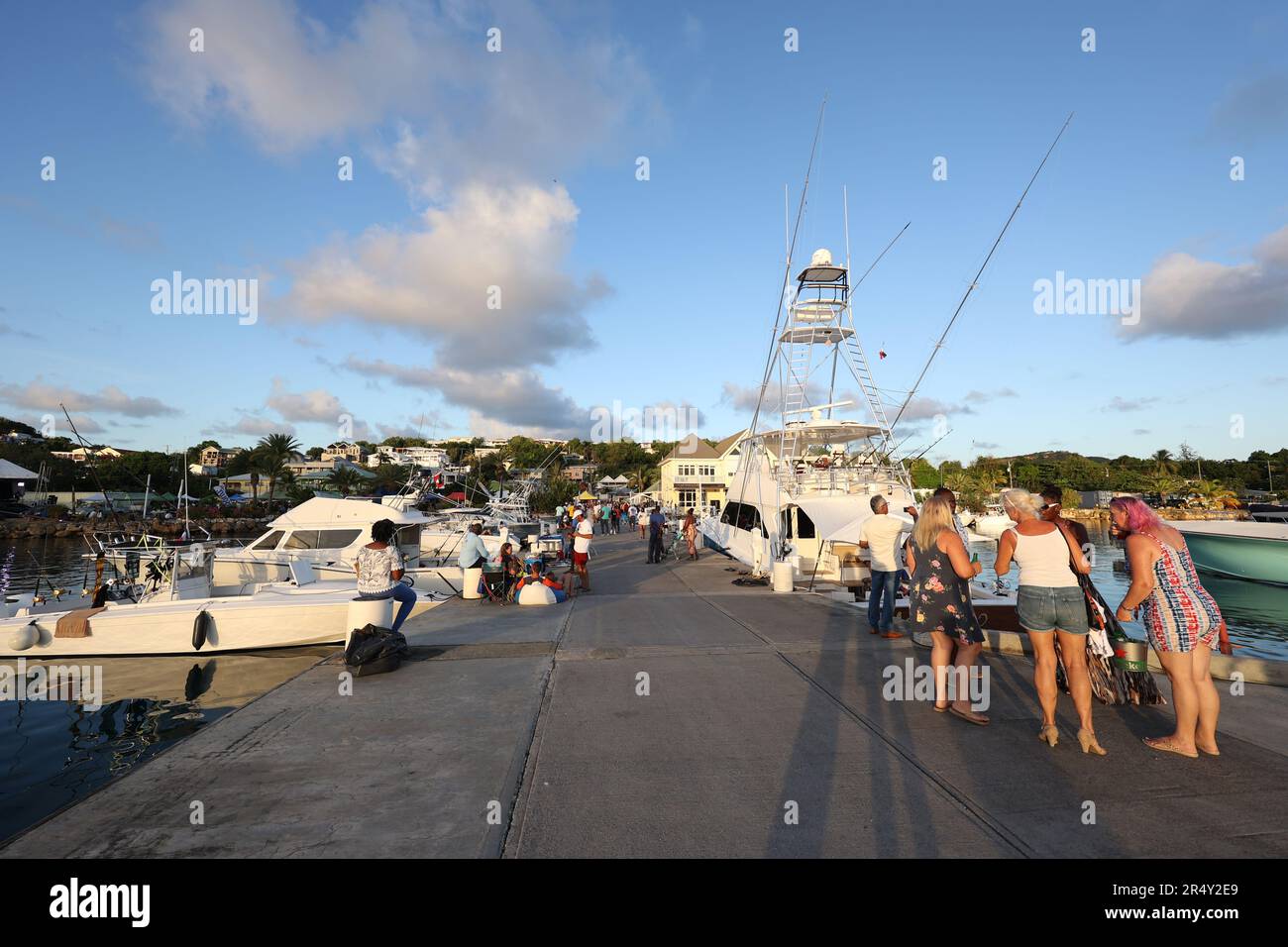General View of people on the quayside at Falmouth Harbour Marina as ...