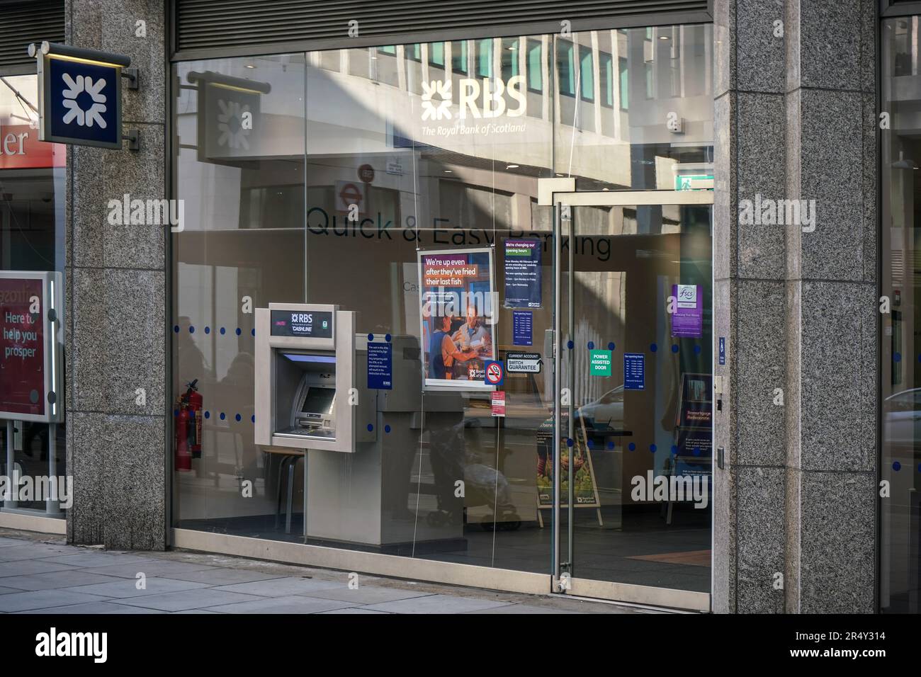 London, United Kingdom - February 02, 2019: ATM cash machine at glass ...