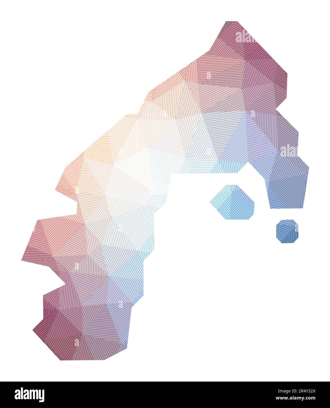 Map of Water Island. Low poly illustration of the island. Geometric design with stripes ...